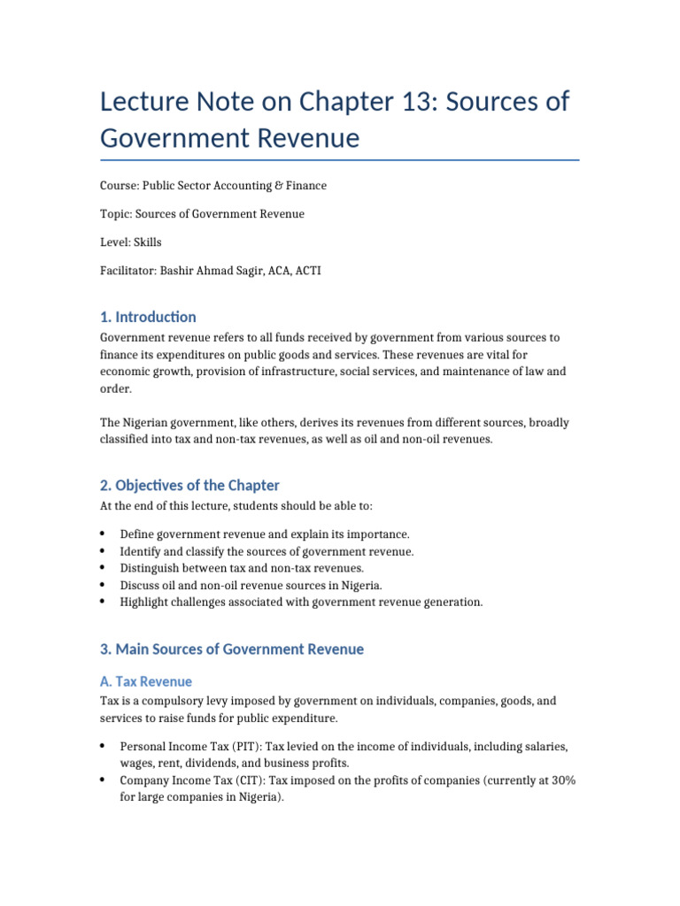 Government Revenue Sources in Nigeria | PDF | Taxes | Excise