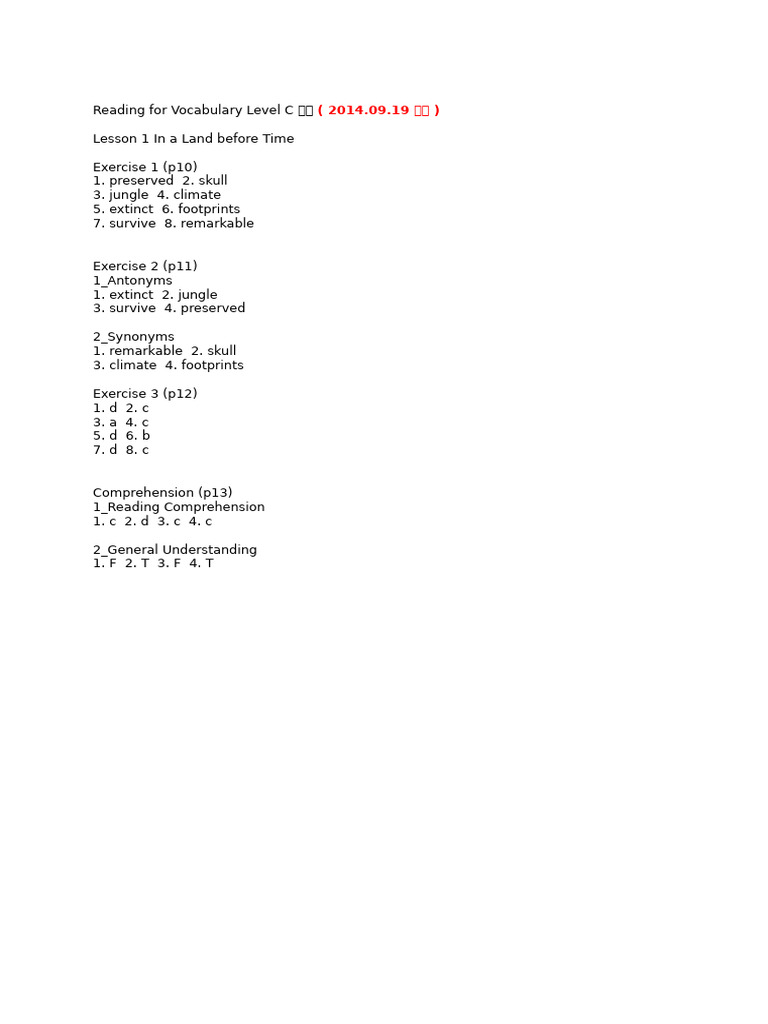 Vocabulary Level C Answers | PDF