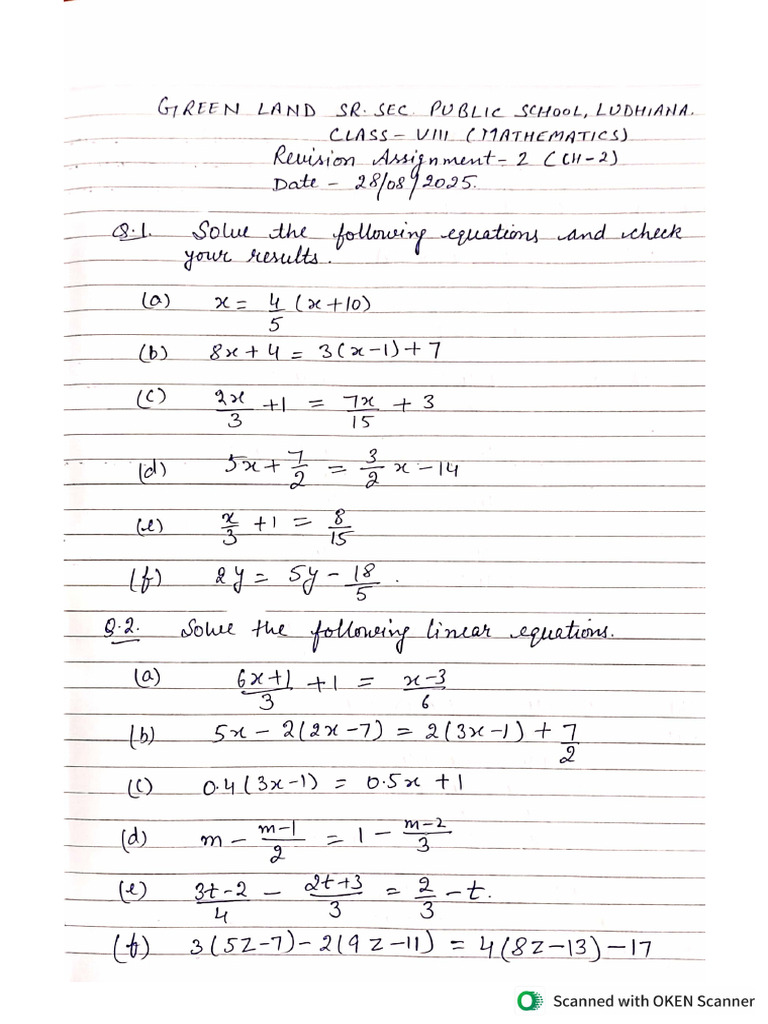 Class VIII Maths Revision Assignment-2 | PDF