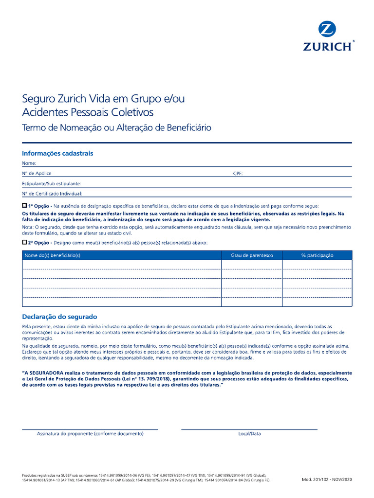 Formulário de Seguro de Vida | PDF