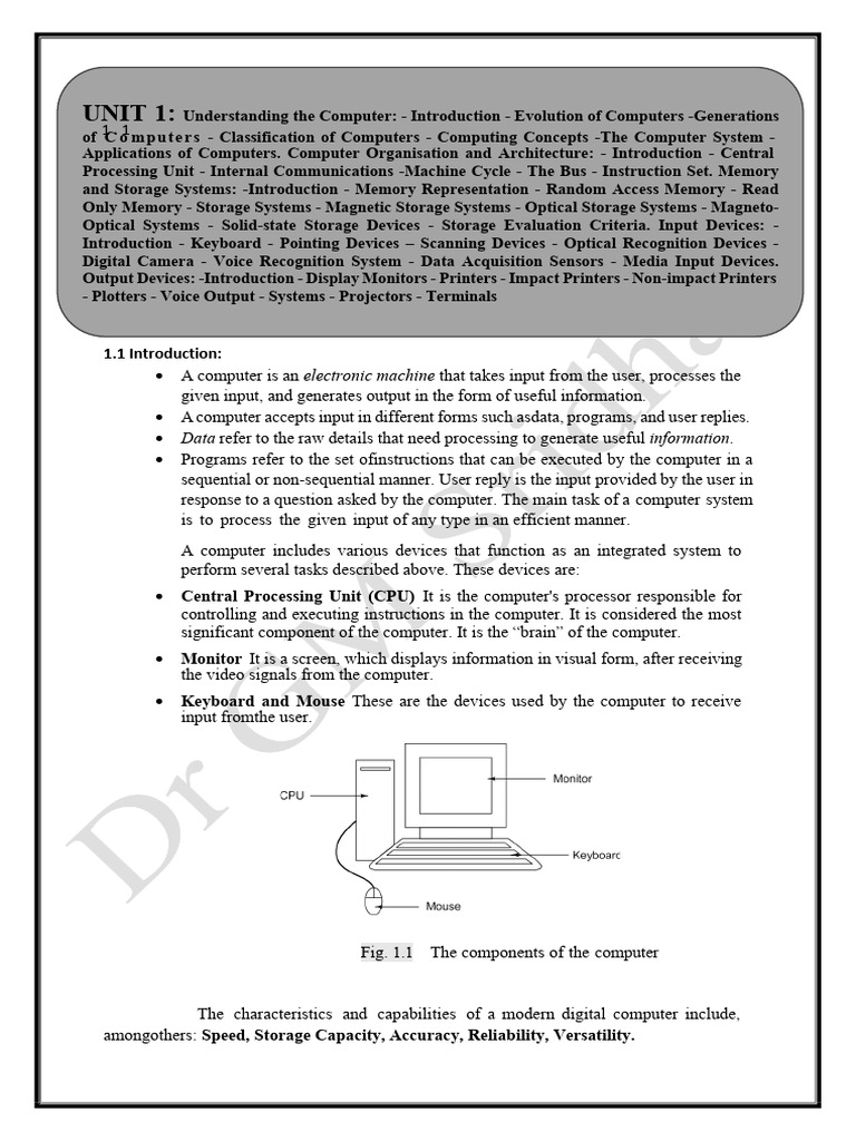Fundamentals of Computer Unit 1 | PDF | Microcomputers | Central ...