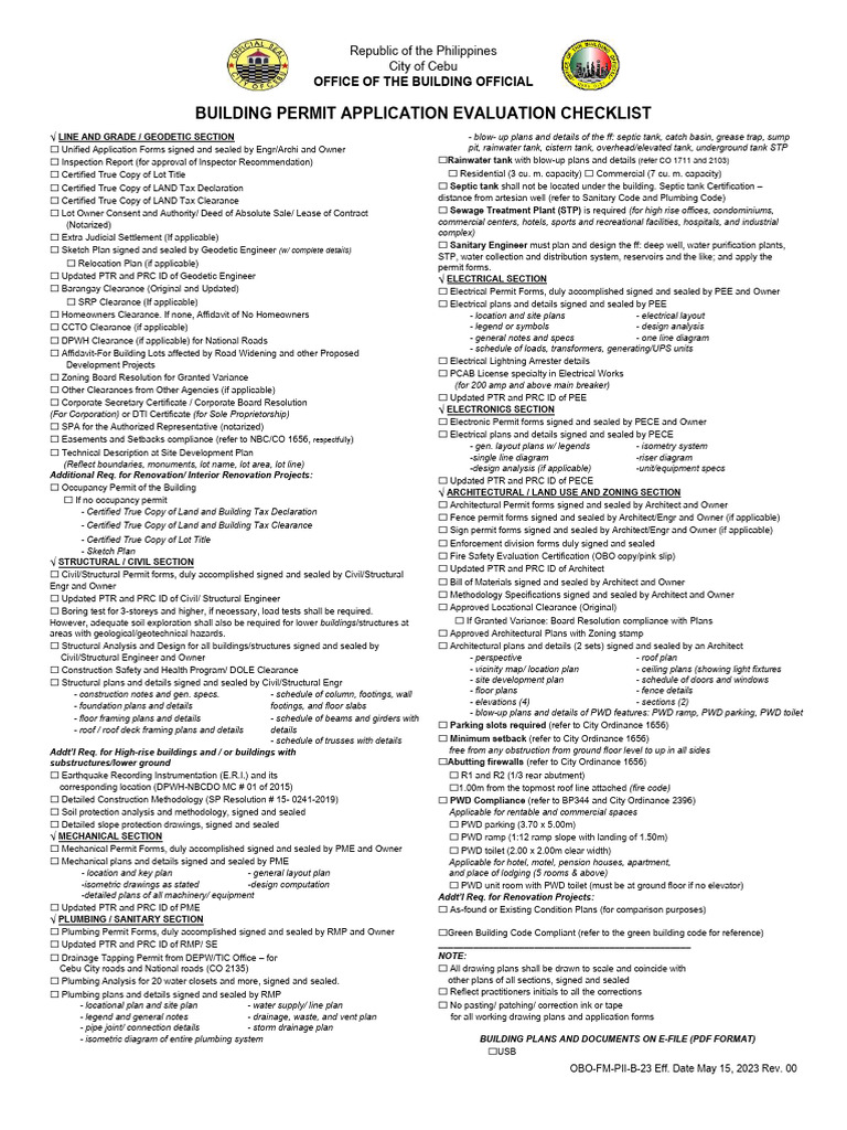 Cebu City Building Permit Checklist | PDF | Civil Engineering