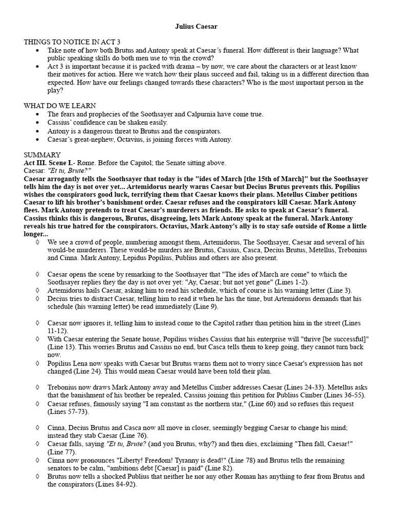 Act 3 Scene Breakdown of Julius Caesar | PDF | Mark Antony | Julius Caesar