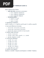 Class11 Trigonometry Formulas Tricks | PDF