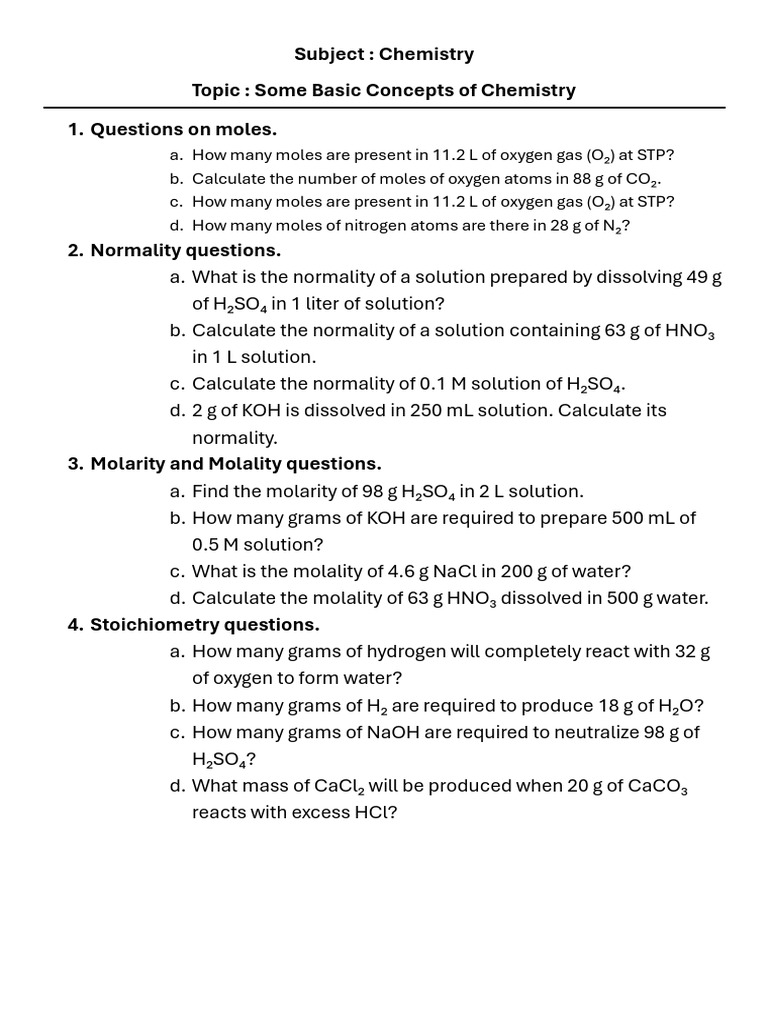Basic Chemistry Concepts and Calculations | PDF