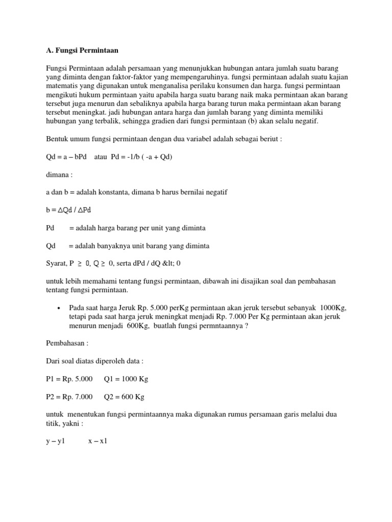Rumus Fungsi Permintaan dan Penawaran | PDF