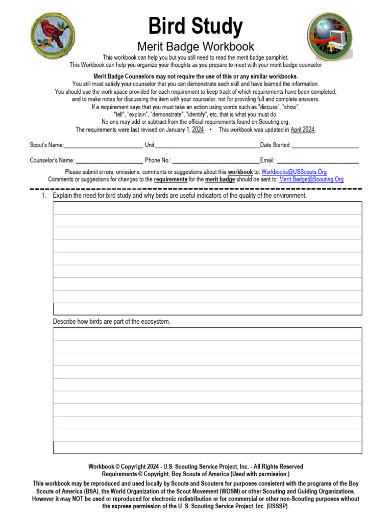 Bird Study Merit Badge Workbook | PDF | Bird Migration | Birds