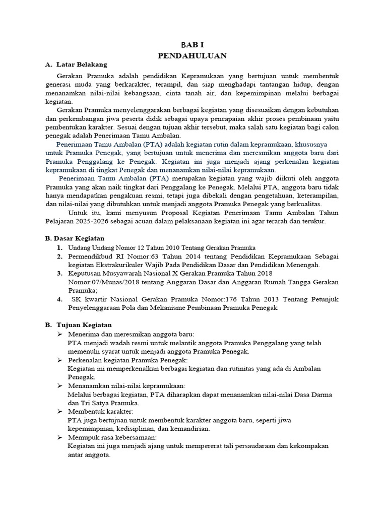 Proposal Kegiatan PTA Pramuka 2025-2026 | PDF