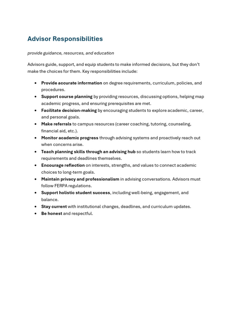 Advisor and Student Responsibilities Guide | PDF | Curriculum | Learning