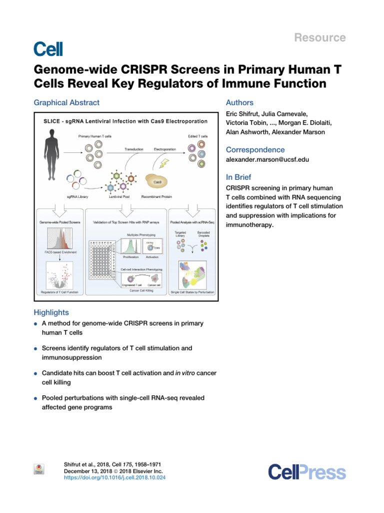 Genome-Wide CRISPR Screens in Primary Human T Cells Reveal Key ...