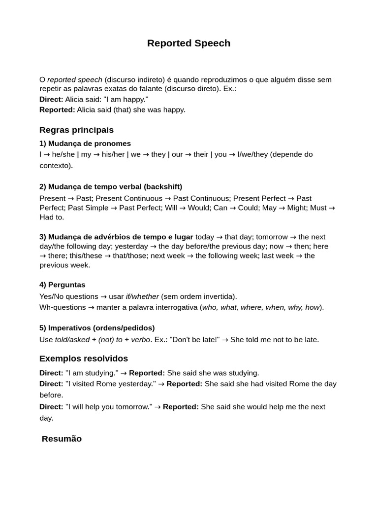 Reported Speech Rules and Examples | PDF | Grammar | Language Mechanics