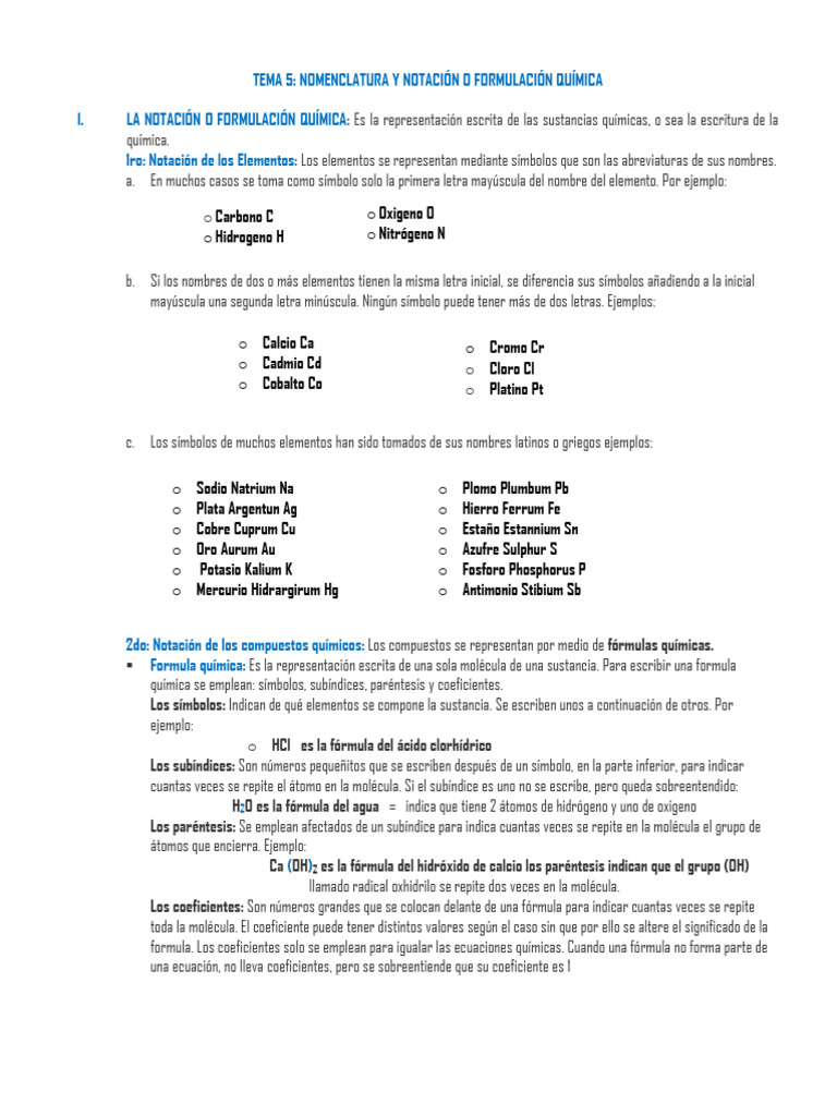 Nomenclatura y Notación Química | PDF | Elementos químicos | Ácido