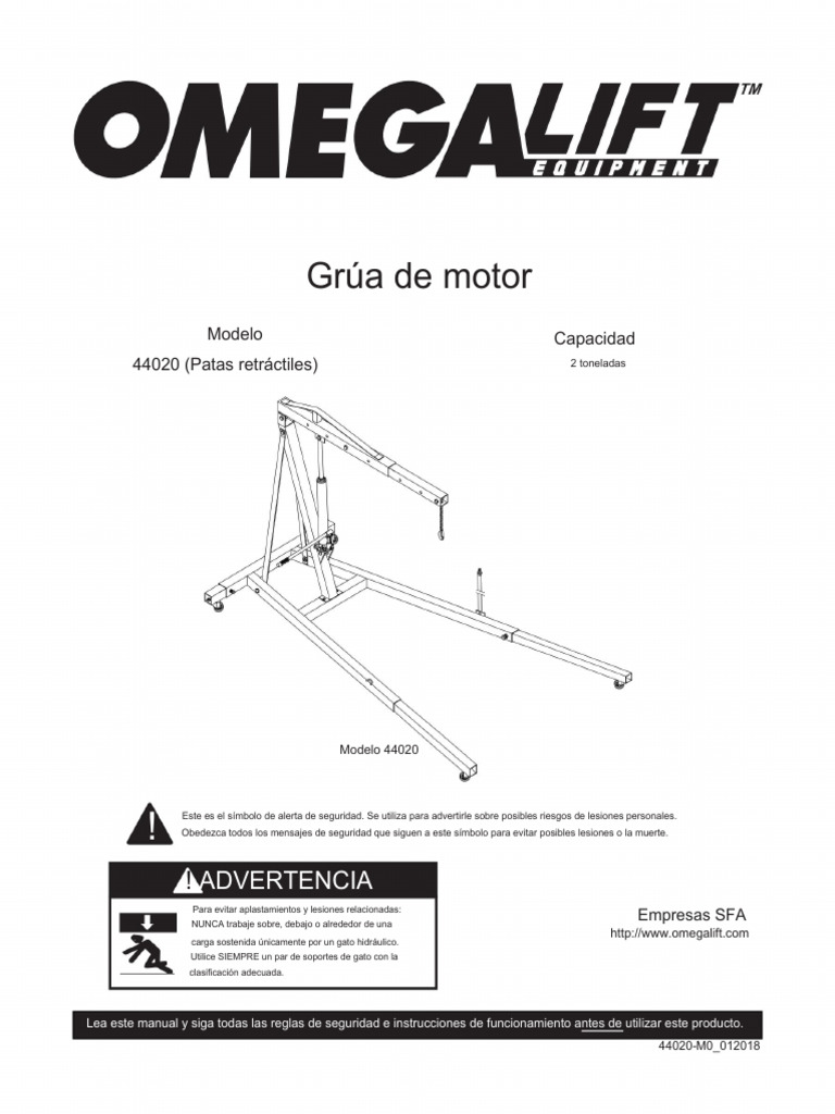Omega Lift 44020 Engine Crane Manual | PDF | Bomba | Líquidos