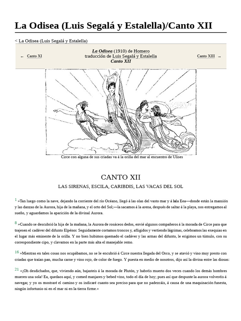 Canto XII de La Odisea: Sirenas y Monstruos | PDF | Poemas épicos del ...