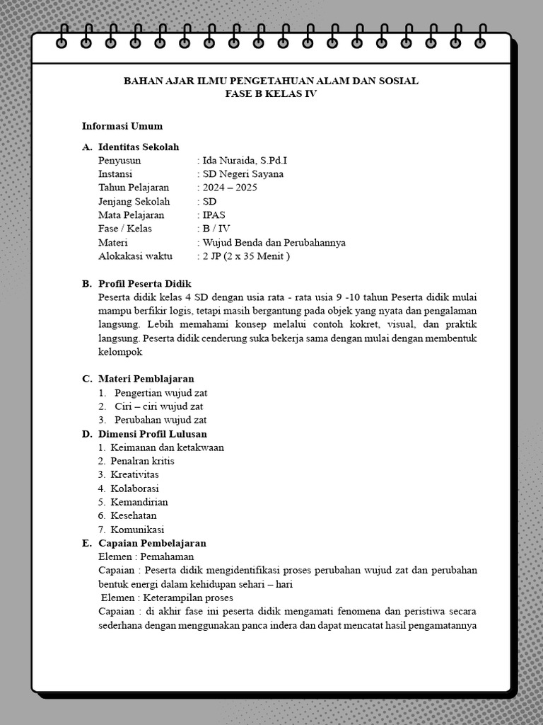 Contoh RPM SD Kelas IV IPAS | PDF