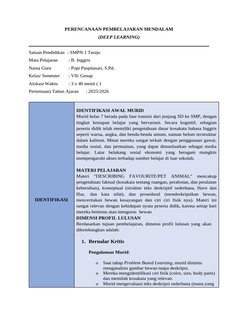 RPM Popi Describing Animal | PDF