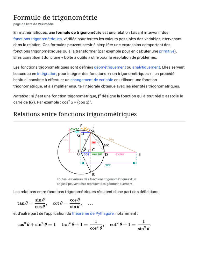 Formules de Trigonométrie Essentielles | PDF | Fonction trigonométrique ...