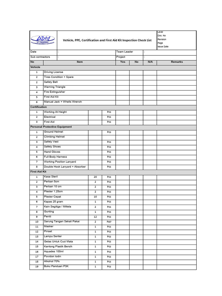 Vehicle and PPE Inspection Checklist | PDF