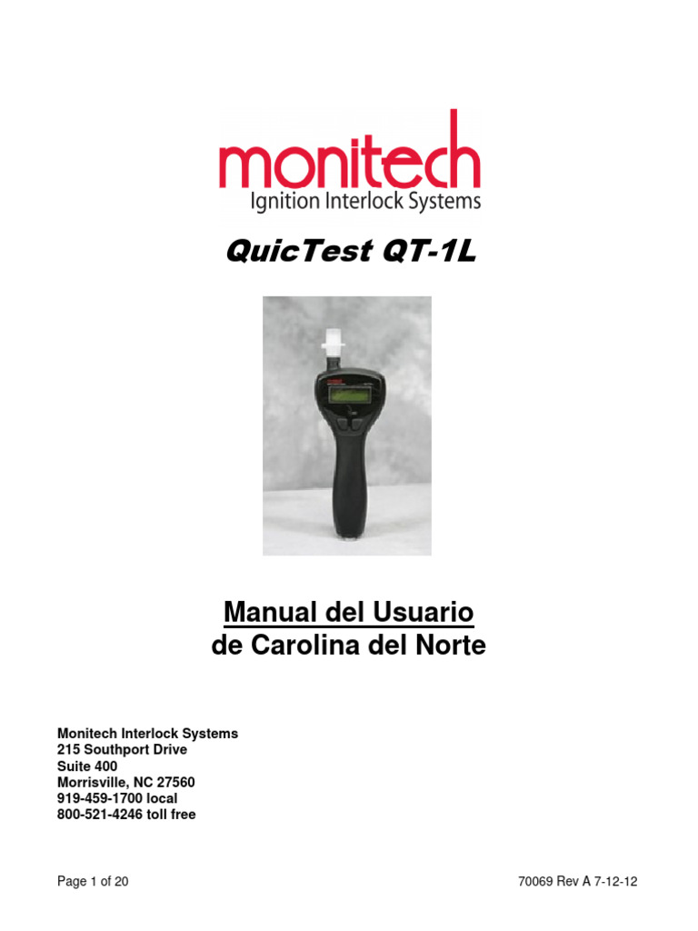 MONITECH-QT-1L NC2 User manual-SPA PN 70069 REV A 7-12-12 | PDF ...