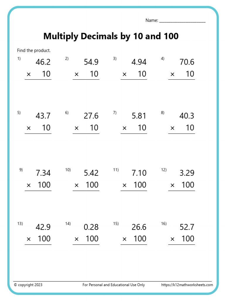 Multiply Decimals by 10 and 100 1 | PDF | Arithmetic