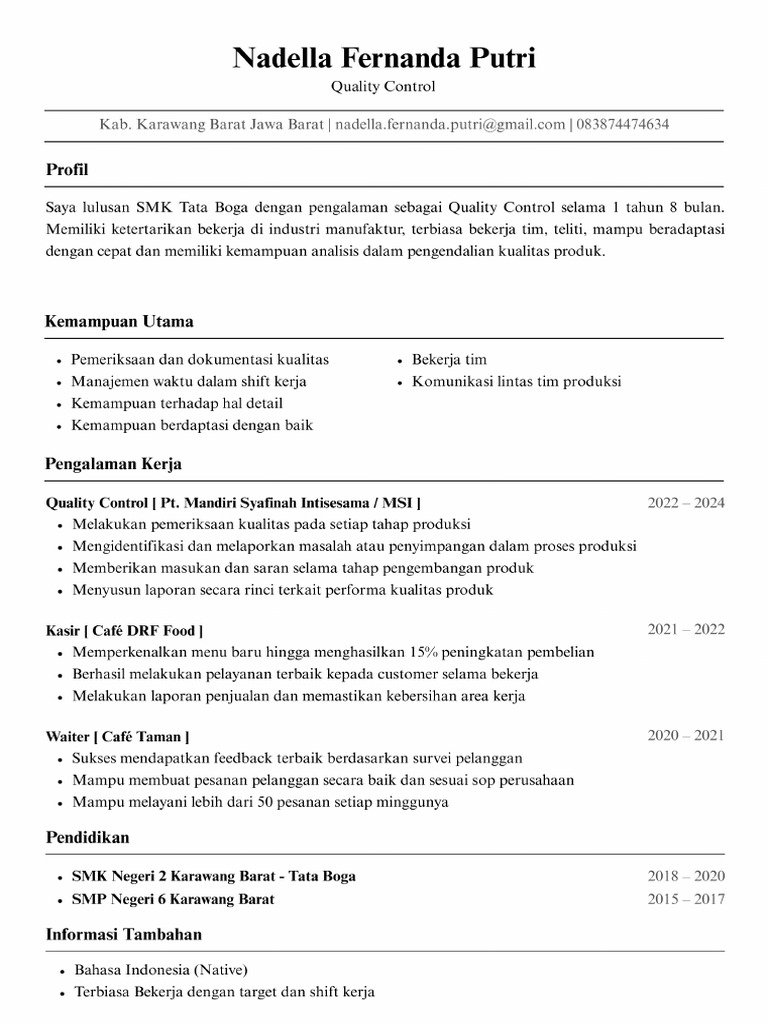 CV-Nadella Fernanda Putri | PDF
