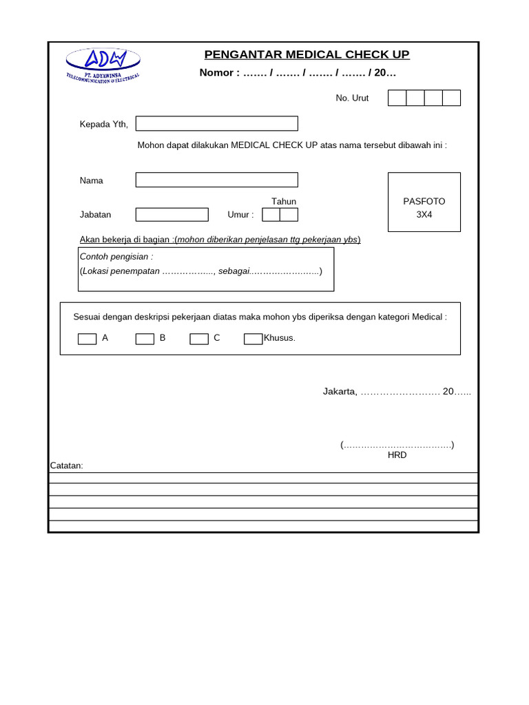 ATE FM QHSE 10 01 Formulir Pengantar MCU | PDF