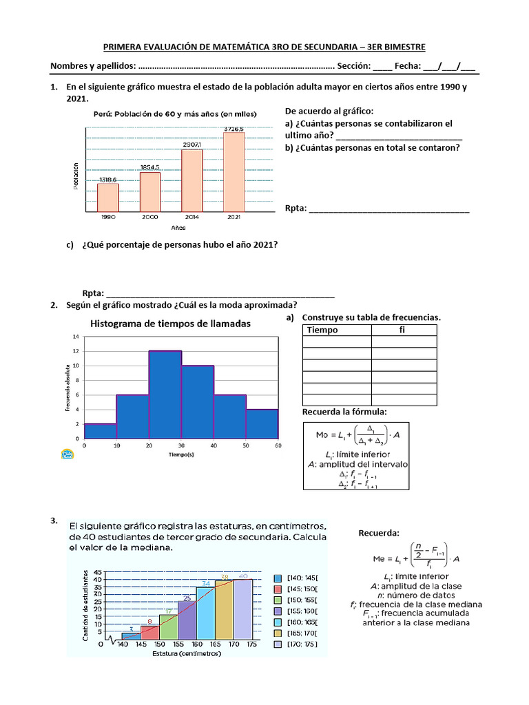 Primera Evaluación de Matemática 3ro de Secundaria-1 | PDF