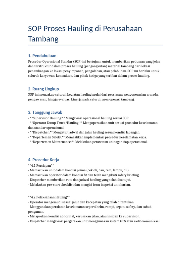 SOP Proses Hauling Tambang yang Efektif | PDF