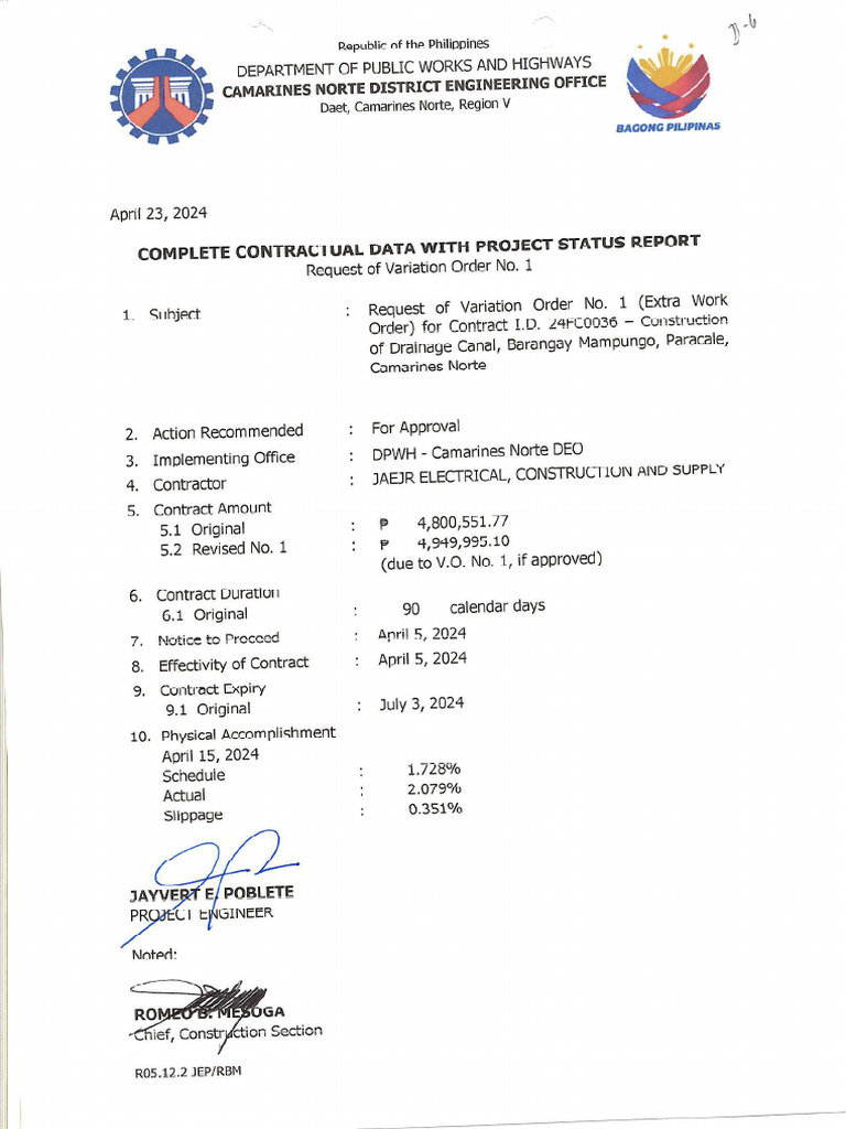 24FC0036 - VO - Drainage - Contractual Data With Project Status Report ...