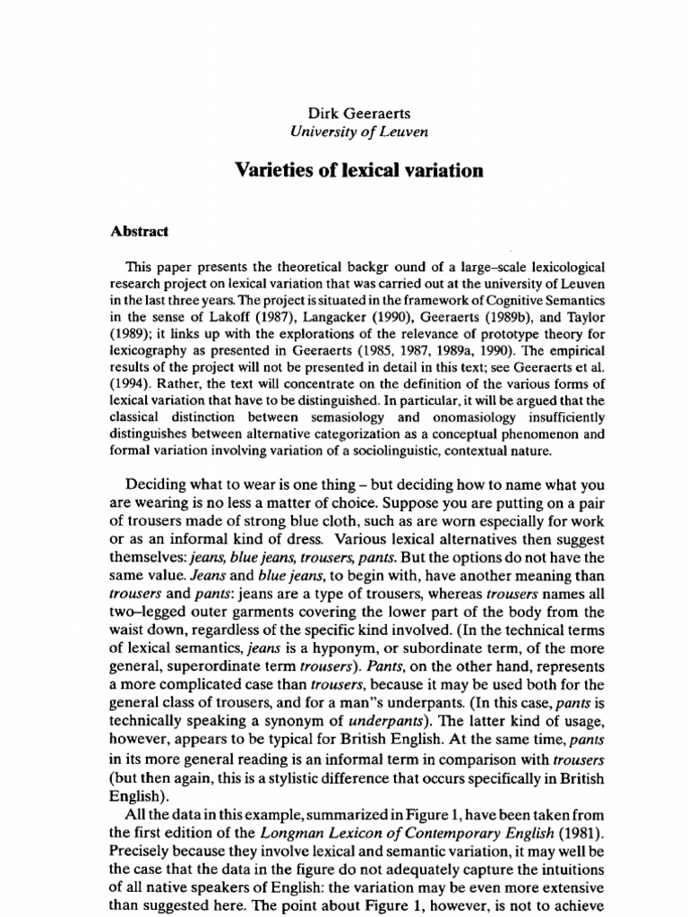 11 - Euralex - Dirk Geeraerts - Varieties of Lexical Variation | PDF ...