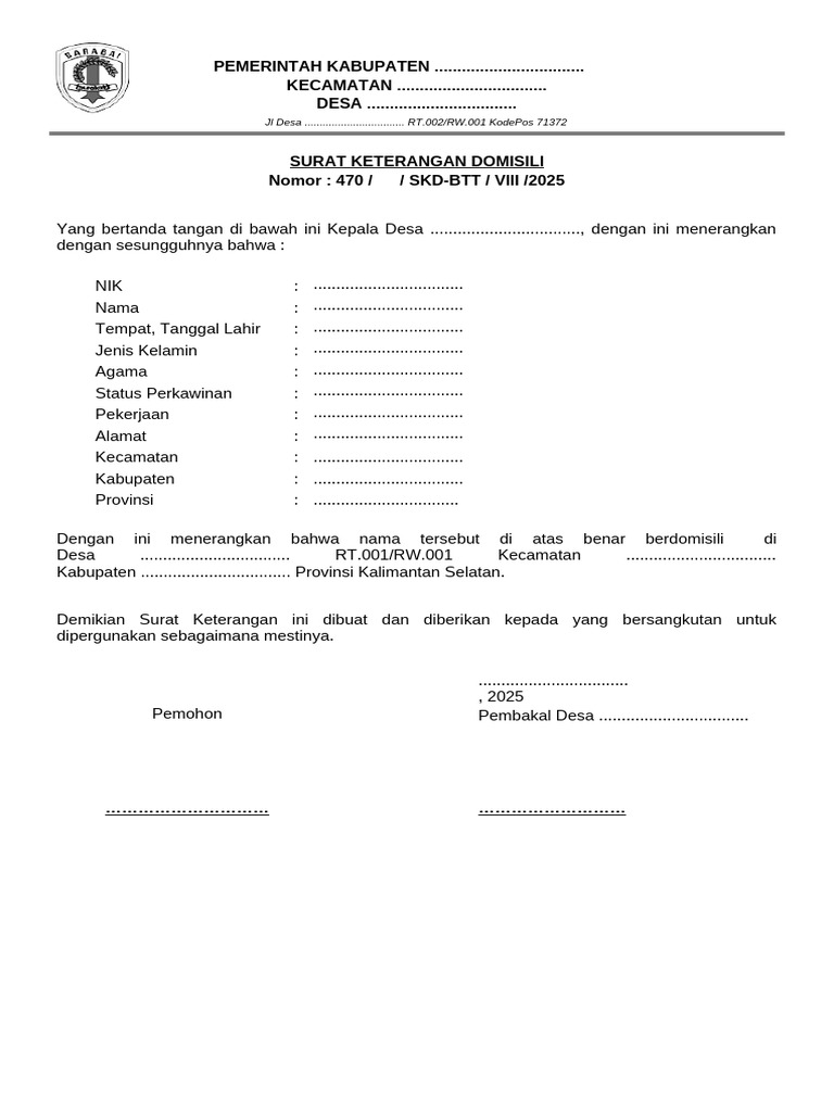 Surat Keterangan Domisili Desa 2025 | PDF
