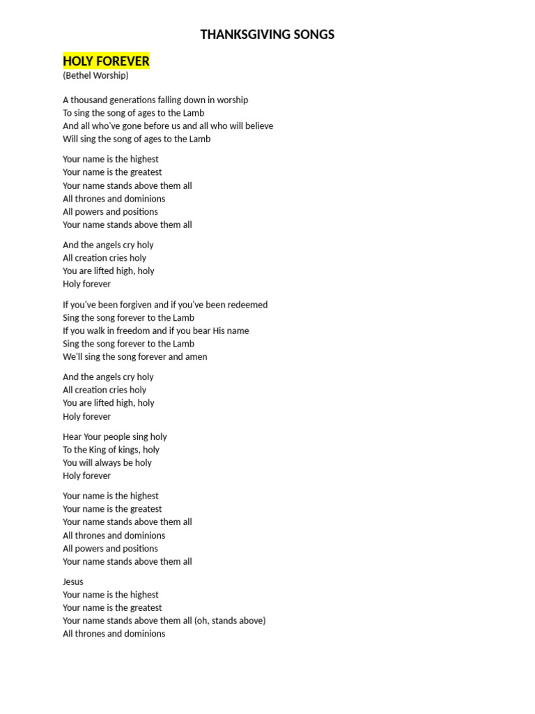 Thanksgiving Worship Song Lyrics | PDF | Yahweh | Theology
