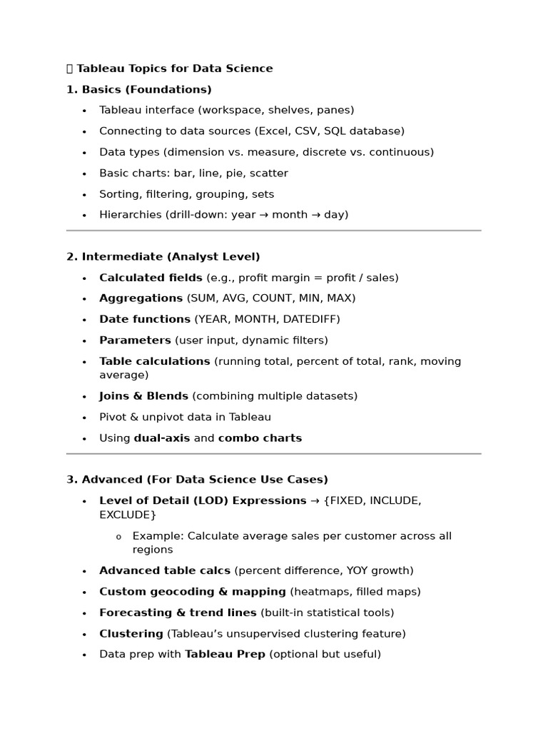 ? Tableau Topics For Data Science | PDF
