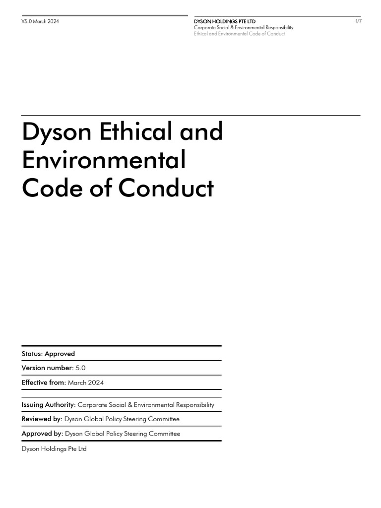 Dyson Ethical & Environmental Code | PDF | Occupational Safety And ...