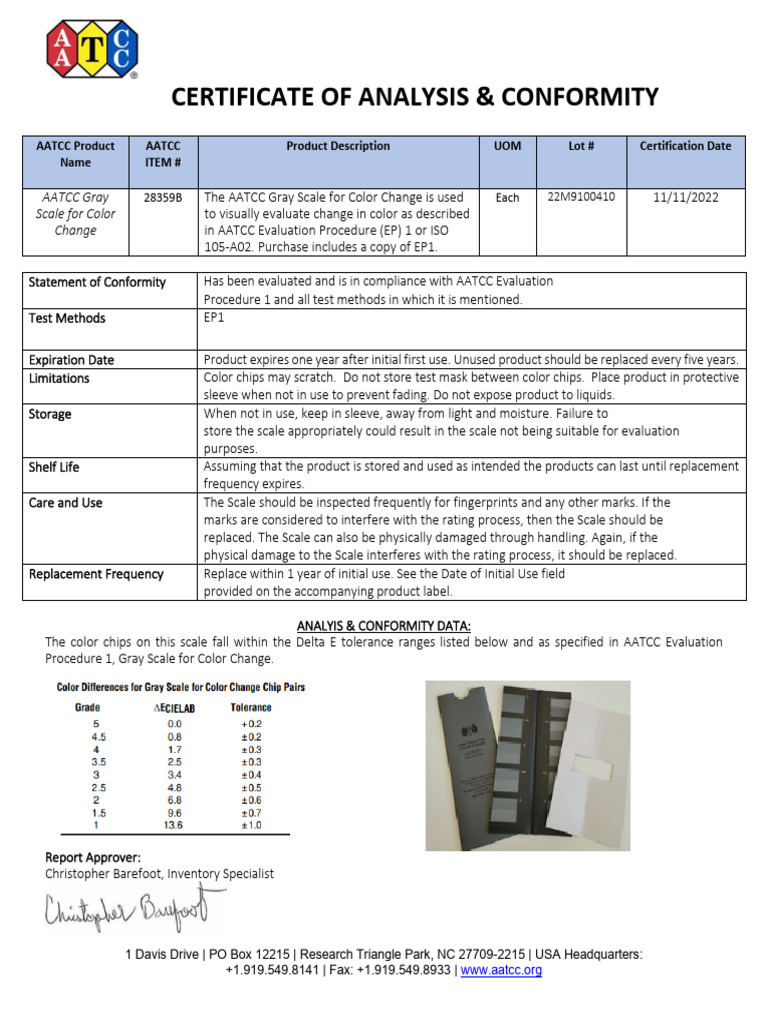COAC-AATCC Gray Scale For Color Change | PDF