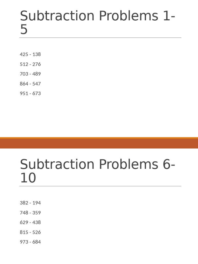 Subtraction Problems and Solutions Guide | PDF
