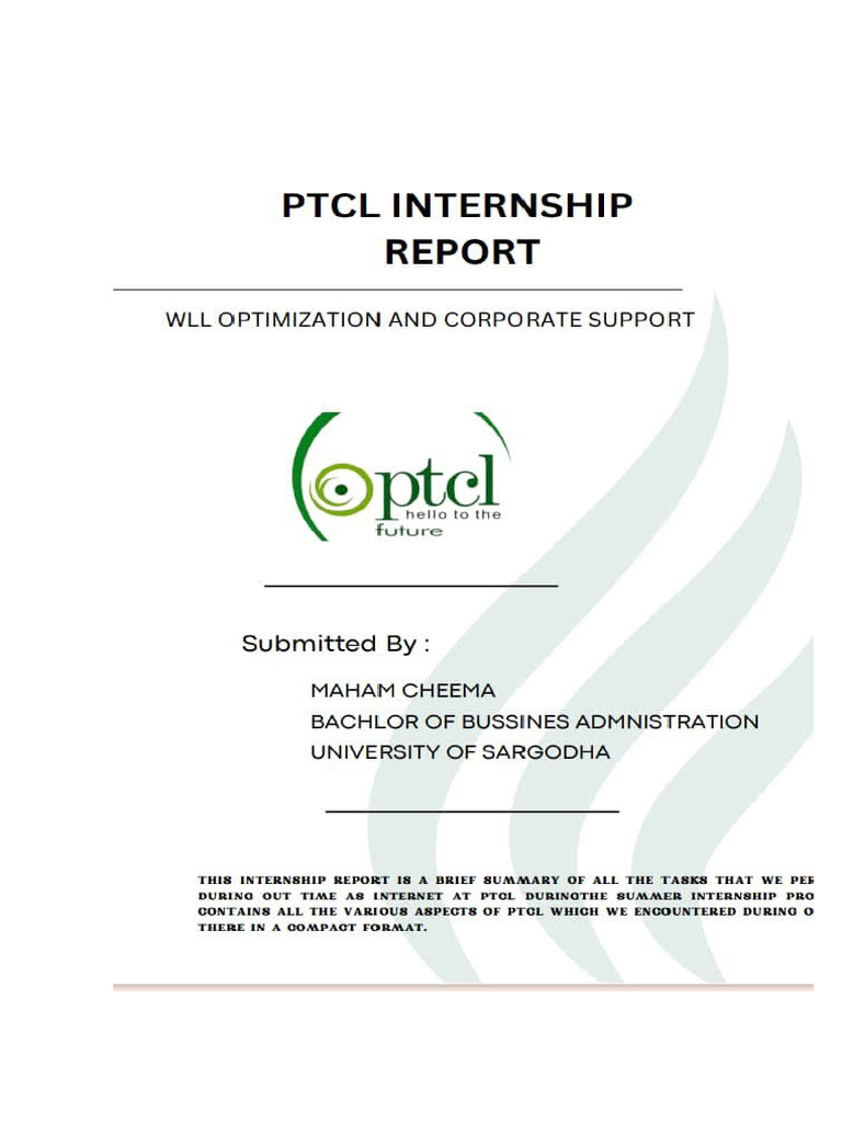 PTCL Internship Report Overview | PDF | Computer Network | Service ...