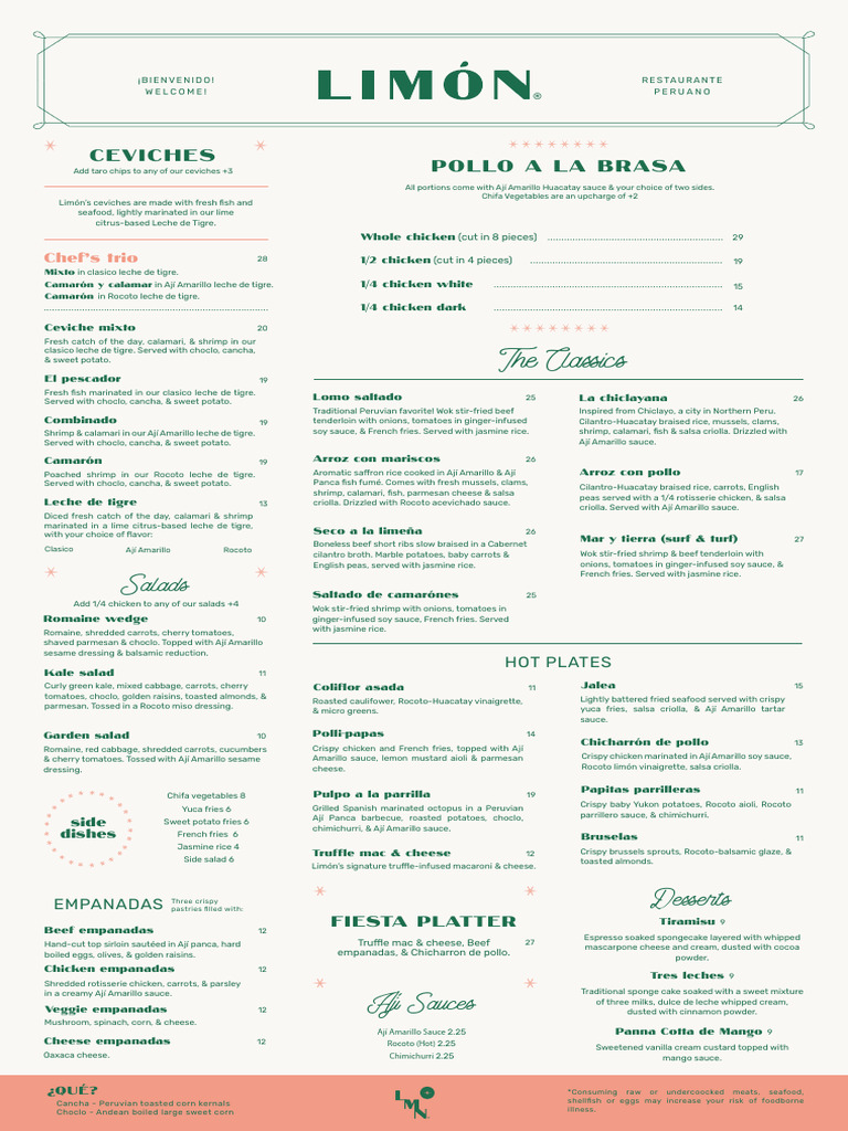 Peruvian Cuisine Menu Highlights | PDF | Sauce | Foods