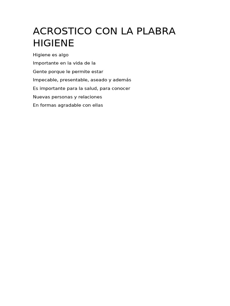Acrostico Con La Plabra Higiene | PDF