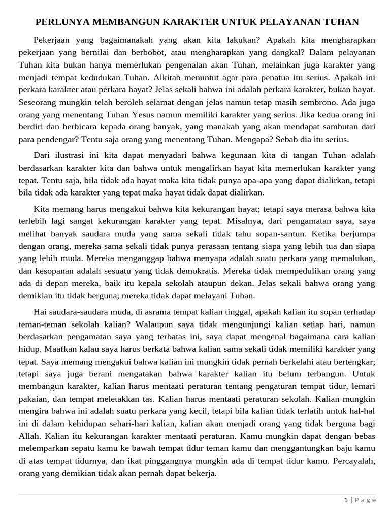 Bahan Komsel 2025 08 06 Perlunya Pembangunan Karakter | PDF