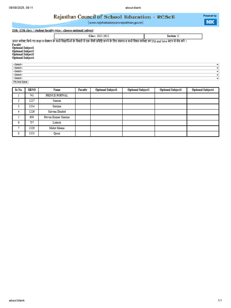 Student Subject Mapping 12 C | PDF