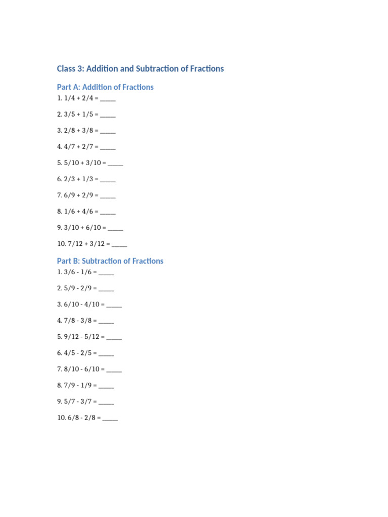 Class 3 Fractions | PDF