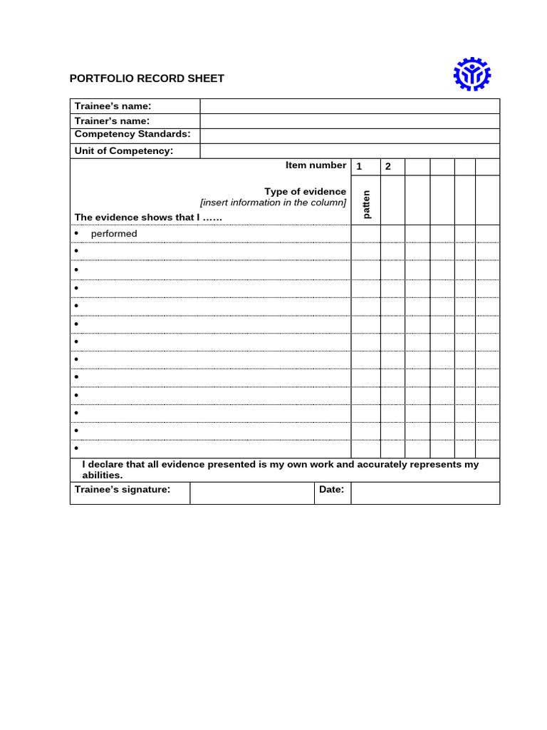 Portfolio Blank Form 1 | PDF