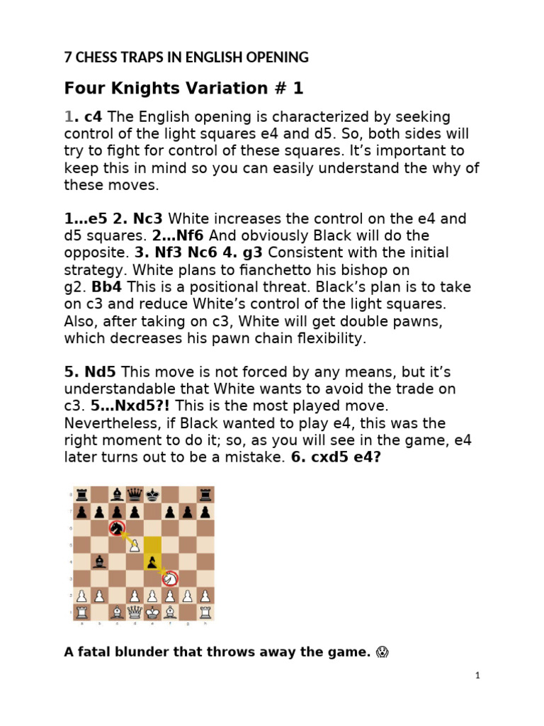 English Opening Traps Explained | PDF | Chess Openings | Traditional ...