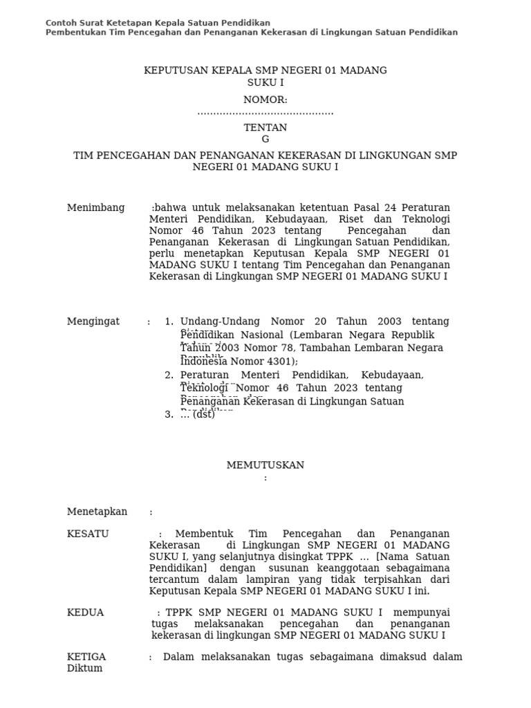 Contoh SK TPPK 1 | PDF