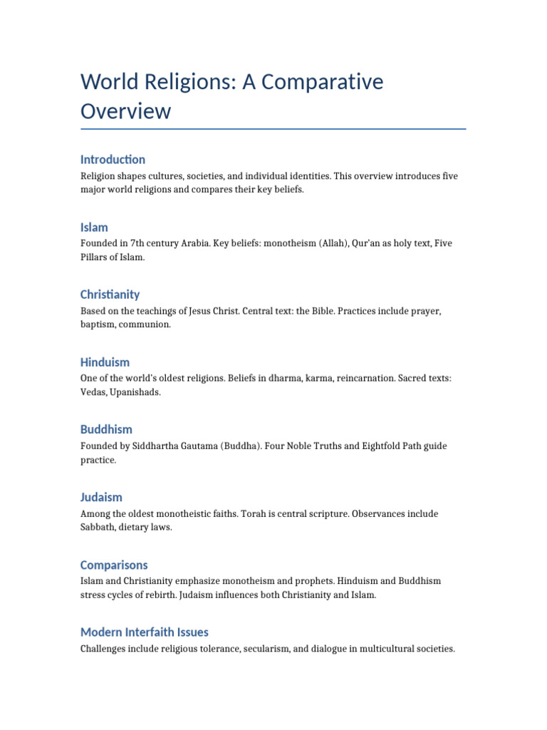 Comparative Overview of Major Religions | PDF