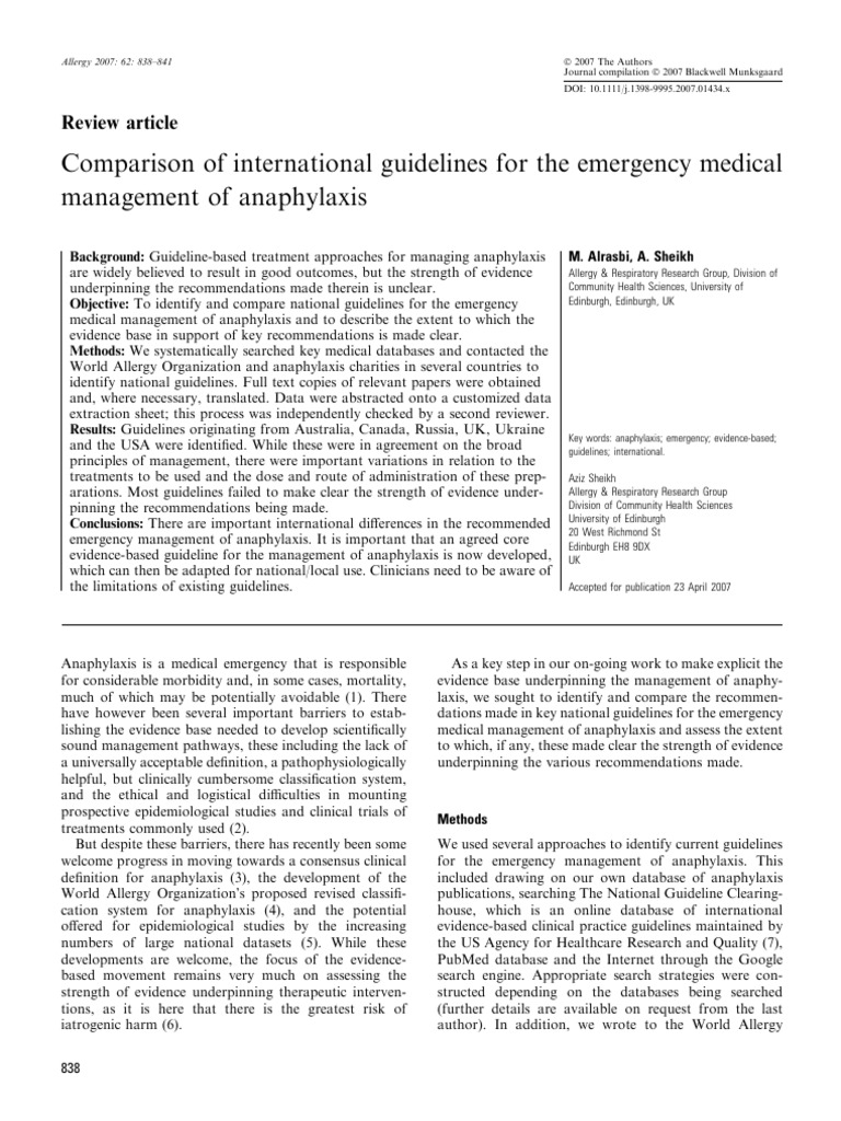 Anaphylaxis Emergency Management Guidelines | PDF | Evidence Based ...