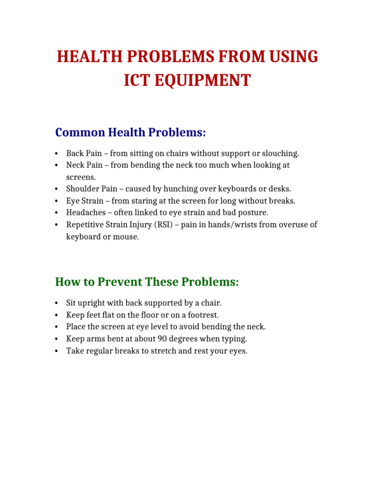 ICT-Related Health Issues and Prevention | PDF