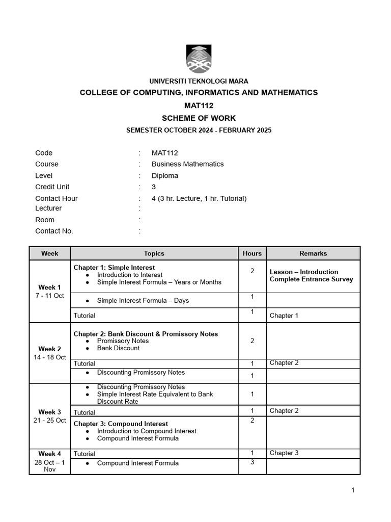 Business Mathematics Course Outline | PDF | Present Value | Economies