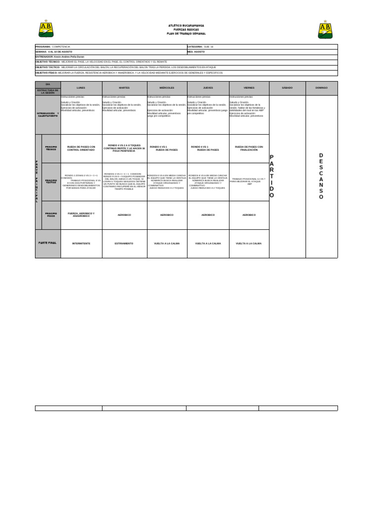 Ab. Microciclo Semanal (14 Al 20 Jul) | PDF
